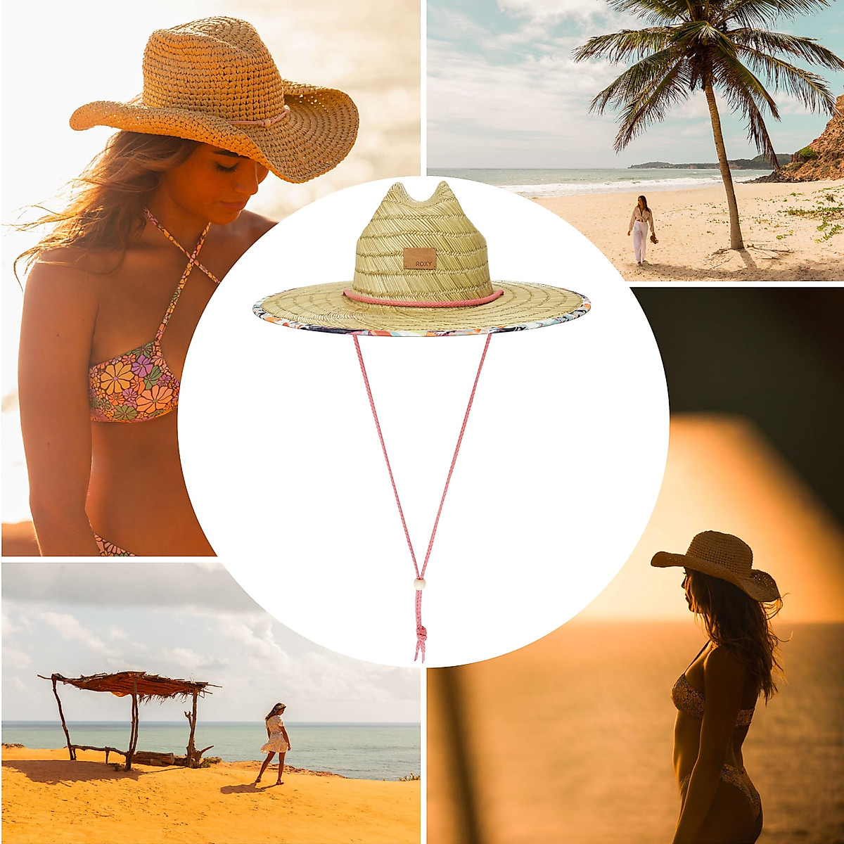 Roxy womens Tomboy Straw Sun Hat, Mood Indigo Trouble Double Exc, Medium-Large US