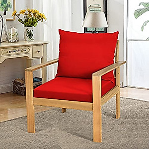 LUKEO 4PCS Patio Furniture Set Acacia Wood Thick Cushion Loveseat Sofa Red Spend Time with Your Family On The 4-8 Persons Set