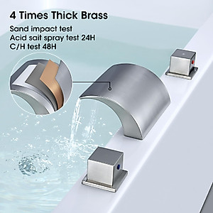 Deck Mount Roman Tub Faucet Set, Waterfall High Flow Brushed Nickel Bathtub Faucets, 12-15.7in Widespread, Deck Mount Tub Faucet with Valve, Brass 3 Holes Bath Tub Faucet Set, with 2 Handle