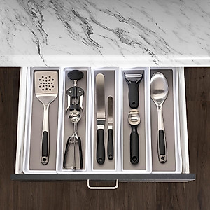 SESENO Expandable Utensil Tray Drawer Organizer, 5 Compartment Adjustable Serving Utensils Holder, Multi-Purpose Storage for Kitchen, Office, Bathroom Supplies