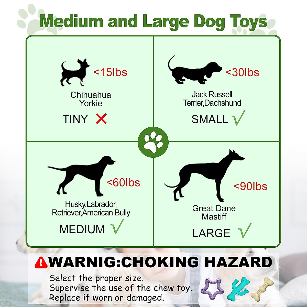 3 Pack Dog Chew Toys for Aggressive Chewers,Indestructible Dog Toys with Natural Rubber,Bamboo Fiber for Powerful Chewers for Medium,Large Breeds to Keep Pup Entertained(Large)