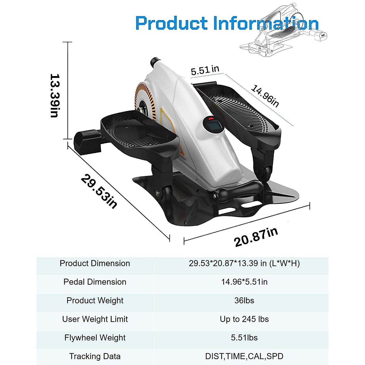 SPORFIT Under Desk Elliptical Machine, Seated Mini Elliptical Stepper for Office,Magnetic Resistance for Quiet and Durable,Pedal Exerciser w/LCD Monitor
