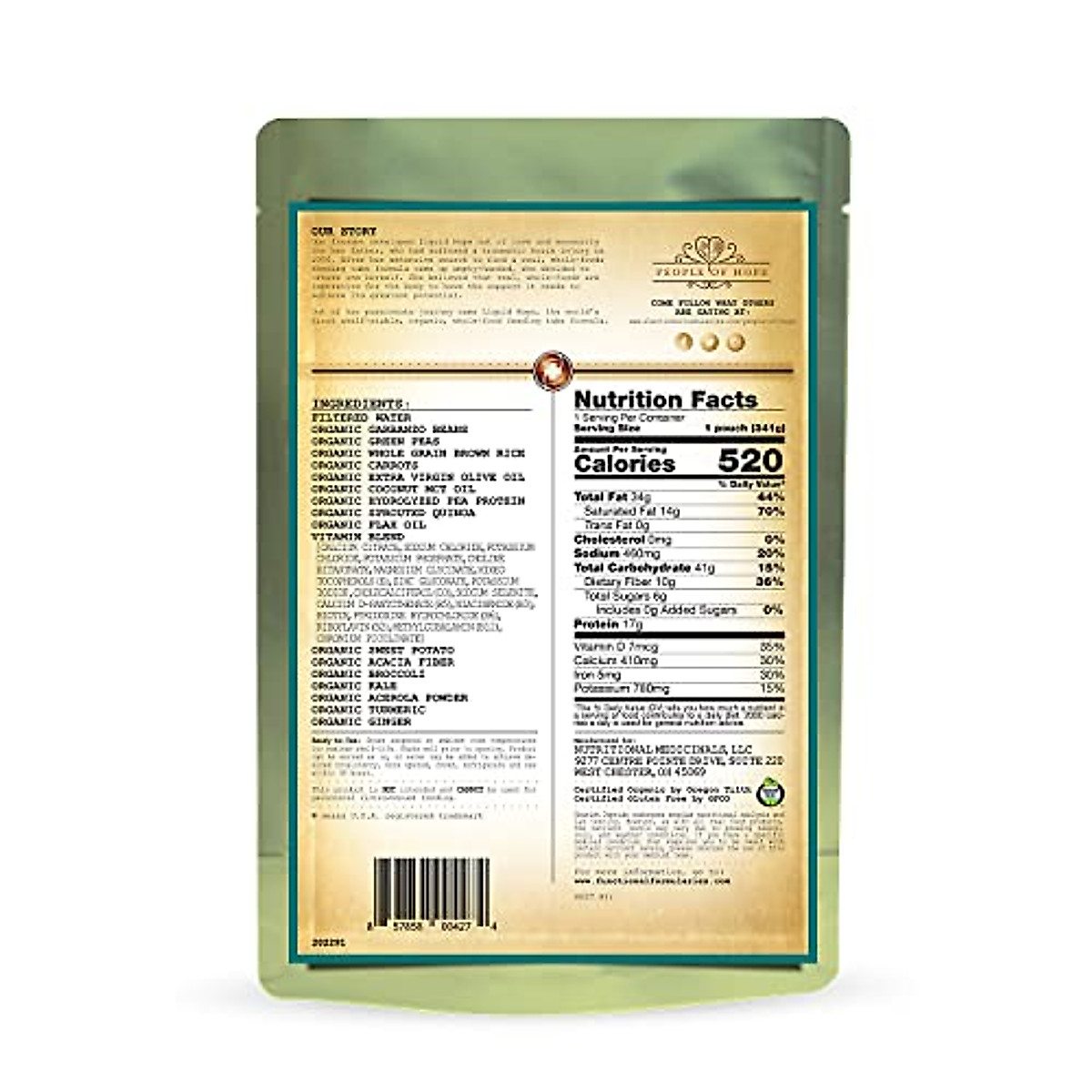 Functional Formularies Nourish Peptide Organic Tube Feeding Formula and Nutritional Meal Replacement Supplement, 12 Oz Pouch, Pack of 12