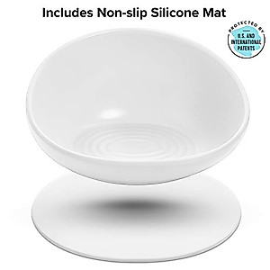 CatGuru Cat Food Bowl, Ceramic Cat Bowls, No Spill Cat Bowl, Whisker Stress Free Cat Food Bowls, Non Skid Cat Bowls for Food and Water, Includes Silicone Non-Slip Mat (High-Low, White)