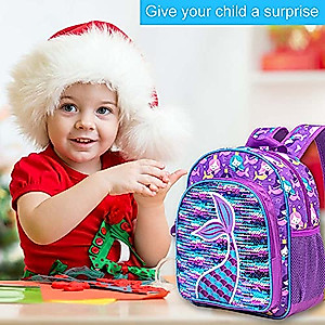 gxtvo Mermaid Backpack for Girls, Toddler Sequin Preschool Bookbag, 12" Cute Cartoon Animal School Bag