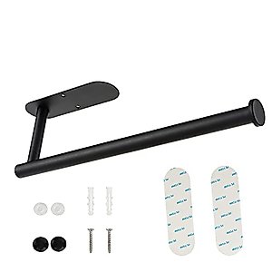 Paper Towel Holder Black, Paper Towel Holder Under Cabinet, Stainless Steel Wall-Mounted Paper Towel Holder - Self-Adhesive or Drilled for Kitchen, Pantry