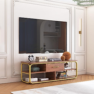 Annivia Television Stands TV Console Table with 4 Storage Shelves & Drawer -Universal TV Stand Media Cabinet for Flat Screen TV, Coffee Table Home Entertainment Center for Living Room, Office,Rosewood