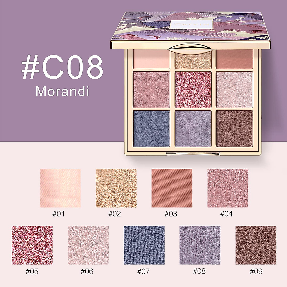 CATKIN Eyeshadow Palettes Sparkly Eyeshadow Matte and Glitter Makeup Matte Shimmer Highly Pigmented Makeup Palettes Eye shadow 9 Colors Neutral Cosmetic Eye Shadows