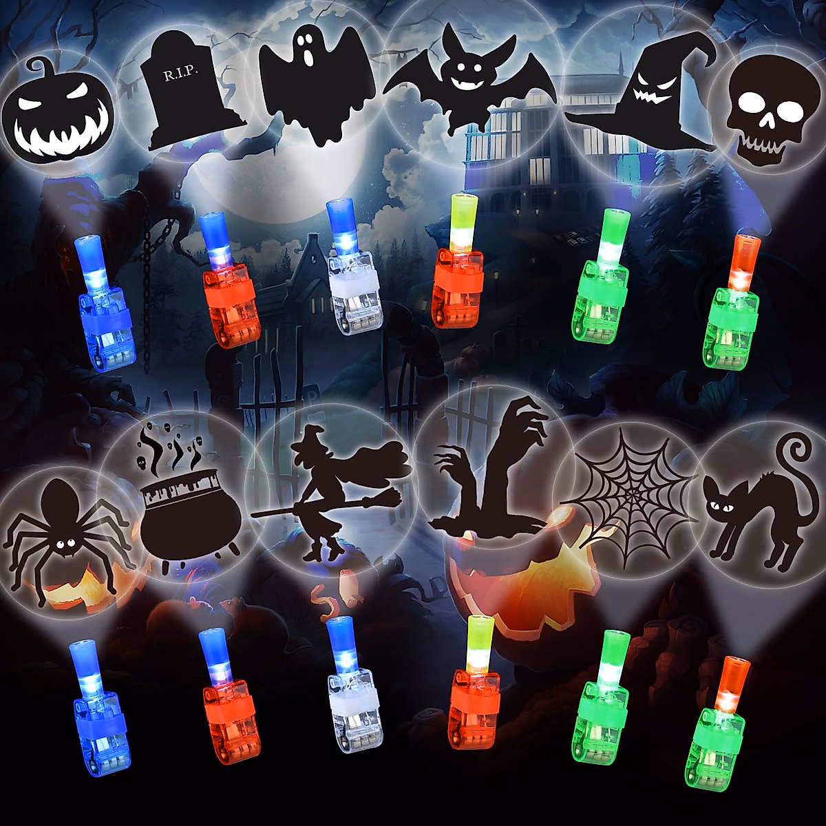 LAKULIO 36pcs Halloween LED Finger Lights, Halloween Party Favors for Kids Halloween LED Light Up Toys Classroom Rewards Gifts, Halloween Treats Goody Bag Filler