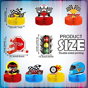 Zonon 9 Piece Race Car Party Decorations Race Car Honeycomb Centerpiece Let's Go Racing Theme Party Cake Ball Table Topper 3D Race Car Paper Centerpiece for Birthday Party Baby Shower Supplies