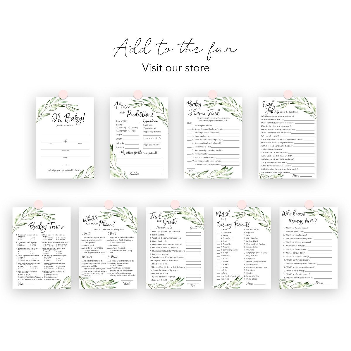 GREENERY Prediction and Advice Cards,Pack of 25, New Parents Mom & Dad to be Mommy & Daddy Message, Rustic Floral Green Olive Branch Couples Coed Shower Activity Keepsake Book G320-PDAV