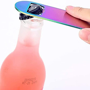Beer Bottle Opener, 7" Heavy Duty Stainless Steel Flat Bottle Opener Bar Blade, Simple and Effective Beer Openers for Bartenders (Rainbow)