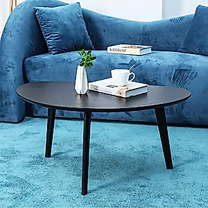 FIRMINANA Small Black Oval Coffee Table for Small Space Mid Century Modern Coffee Table for Living Room-Black-18.9" D x 33.47" W x 15.75" H
