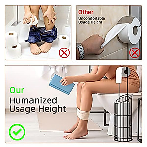 SunCleanse Free Standing Multipurpose Toilet Paper Holder with 2.5cm/1-Inch Raised Base，Toilet Paper Holder Stand Reserve 4 Mega Paper Rolls，Matte Black