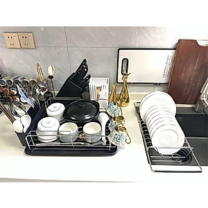 ETRENDS Dish Drying Rack Expandable Dish Racks for Kitchen Counter, 2-Tier Large Capacity Dish Rack Kitchen Sink Rust Proof Dish Drainer Drainboard Set with Utensil Holder(Stainless Steel)