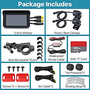 Motorcycle DVR: Wireless Apple Carplay, Android Auto, TPMS, Dual HD 1080P Cameras, GPS, G-Sensor, Siri & Google Voice, 5-Inch IPS Touch Screen, WiFi, Bluetooth, TF Card, Waterproof TTXSCAM MT01