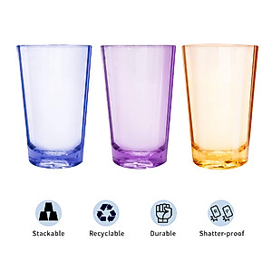 EgieMr Unbreakable Drinking Glasses, 5 Oz Plastic Tumblers Cups Set of 6 in 3 Assorted Colors