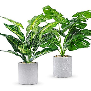 WUKOKU 2pcs Fake Plants 16" Faux Plants Artificial Potted Plants Indoor for Home Office Farmhouse Kitchen Bathroom Table Shelf Decor