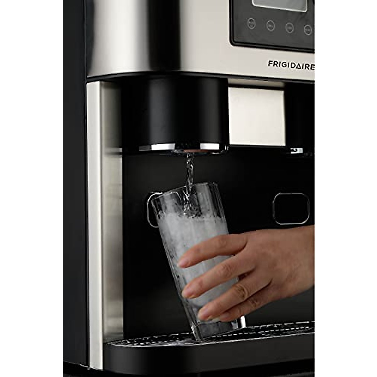 Frigidaire EFIC245-SS EFIC245 3-in-1 Countertop Crunchy Chewable Nugget Style Dual Ice Crusher and Cube Maker, Makes 33 Pounds in 24 Hours, 2 Sizes, with Water Dispenser and Line-in, Stainless Steel