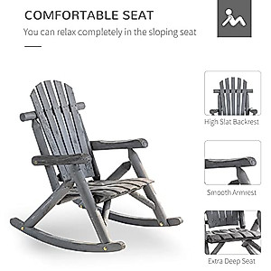 Outsunny Outdoor Wooden Rocking Chair, Rustic Adirondack Rocker with Slatted Seat, High Backrest, Armrests for Patio, Garden, and Porch, Small, Gray