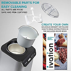Ivation Automatic Ice Cream Maker Machine, No Pre-freezing Necessary with Built-in Compressor, Stainless Steel Gelato Maker, LCD Screen, Digital Timer, Removable Bowl, Clear Lid