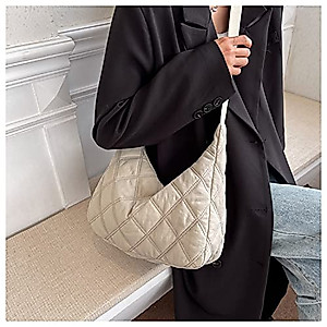 Quilted Bags For Women Crossbody Lightweight Padding Puffer Tote Bag Trendy Y2k Puffy Shoulder Bag Trendy Y2k Hobo Bag (Beige)