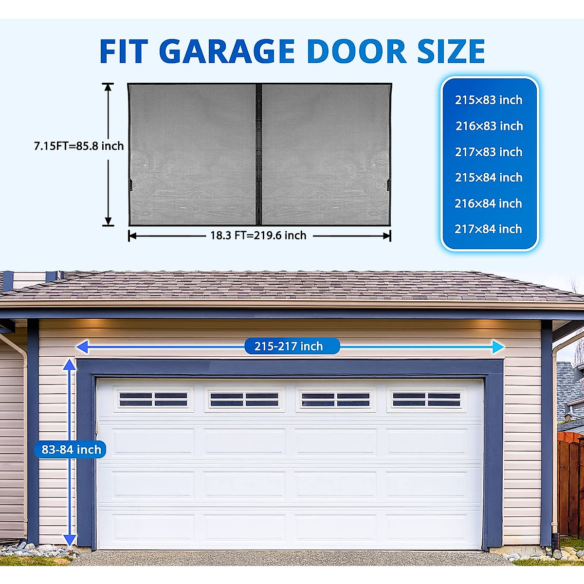 Garage Door Screen For 2 Car 18x7FT, Magnetic Screen Garage with Retractable Fiberglass Mesh and Heavy Duty Weighted Bottom, Easy Assembly & Pass, Hands Free Screen Door w/ 40 Magnets for Garage/Patio