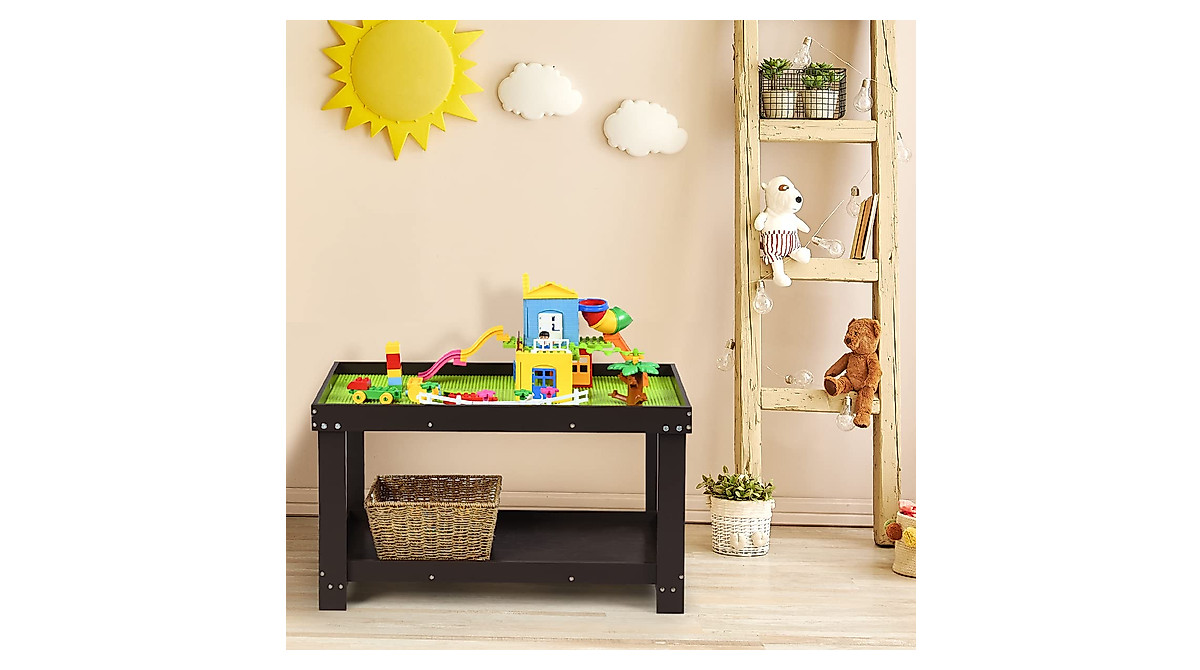 Costzon 2 in 1 Kids Activity Table w/Storage, Patented Building Block ...
