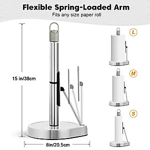 AIDEA Paper Towel Holder with Spray Bottle, Kitchen Towel Holder for Countertop, Spring Arm for Easy Tear, One-Handed Stainless Steel Paper Towel Dispenser with Weighted Base, Silver