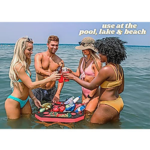 Polar Whale Large Floating Spa Hot Tub Bar Drink and Food Table Red and Black Refreshment Tray for Pool or Beach Party Float Lounge Durable Foam 23.5 Inches 9 Compartment UV Resistant
