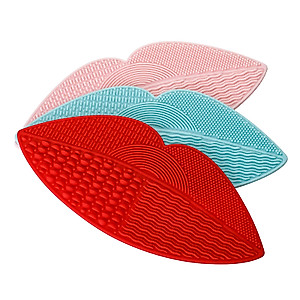 PINKZIO 3PCS Silicone Makeup Brush Cleaning Mat, Portable Brush Cleaner Mat (Red,Blue,Pink)