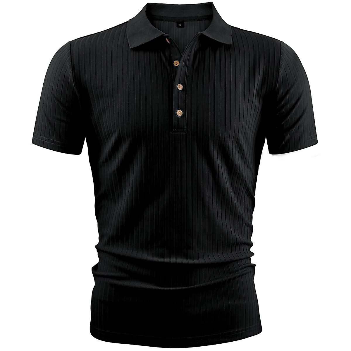 LOGEEYAR Mens Muscle Polo Shirts Short Sleeve Slim Fit Shirts Casual Ribbed Stylish Tees Black