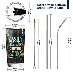 Bad Bananas Gifts for Book Lovers and Readers - 20oz Stainless Steel Tumbler - Easily Distracted By Books