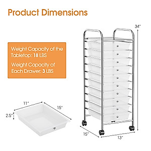 RELAX4LIFE Storage Cart W/10 Drawers,Rolling Wheels Semi-Transparent Multipurpose Mobile Rolling Drawer Cart for School, Office, Home, Beauty Salon Files Arrangement Storage Organizer Cart (Clear)