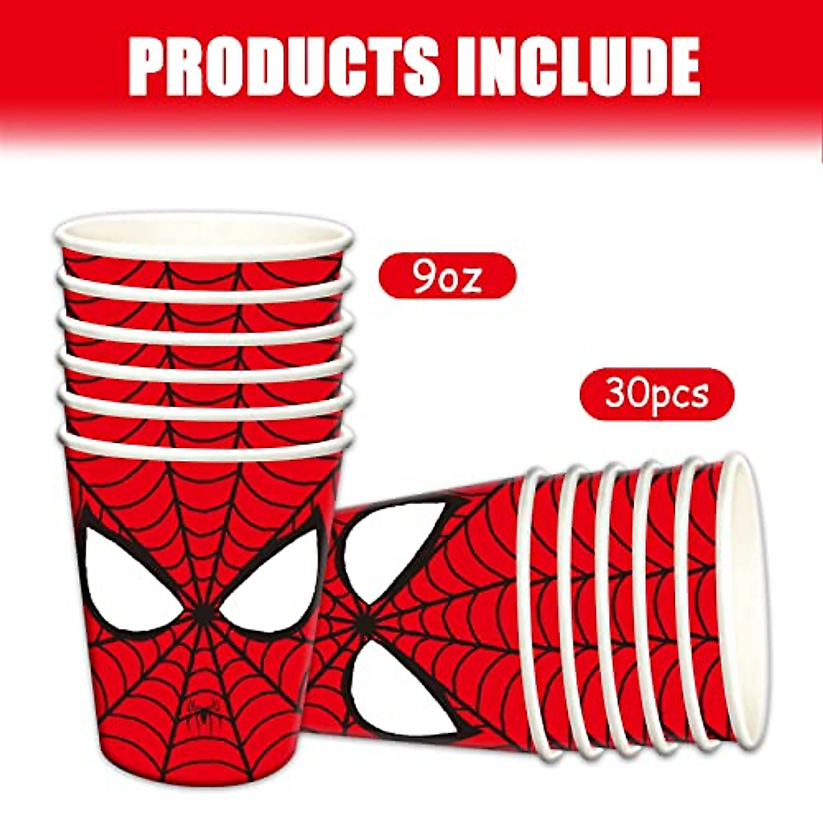 Nuwontun 30PCS Spider Party Birthday Supplies,9oz Disposable Spider Paper Cups for Spider Party Supplies Favors Decorations Tableware.