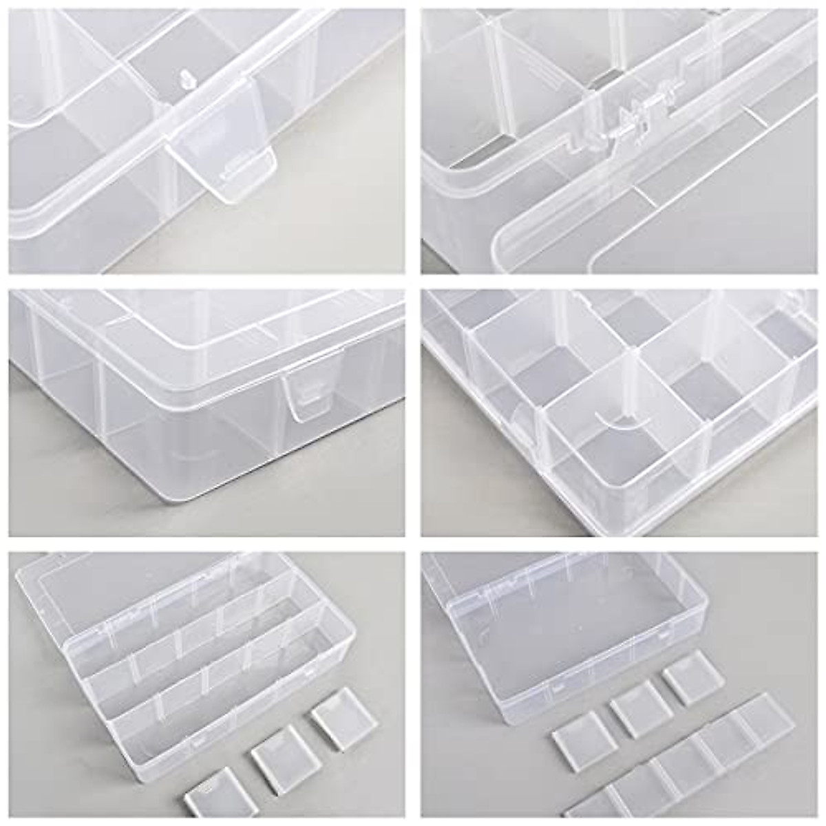 2 Pack 15 Large Compartments Organizer Box Clear Plastic Jewelry Storage Container Box Craft Organizer Case with Removable Dividers for Beads Small Parts Jewelry Crafts(10.8" × 6.5" x 2.2")