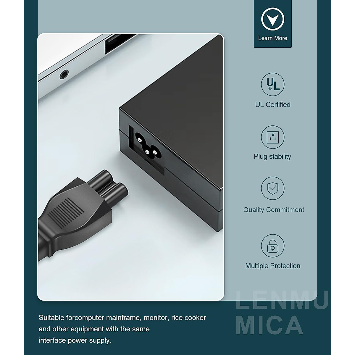 3 Prong AC Power Cord for LG Plasma TV 32" 39" 40" 42" 44" 47" 49" 50" 55" 60" 65" Inch 32LB560B 39LN5300 42LF5600 43LF5400 50LF6000 55UB8500 LED LCD Smart TV Replacement C5 Power Cable