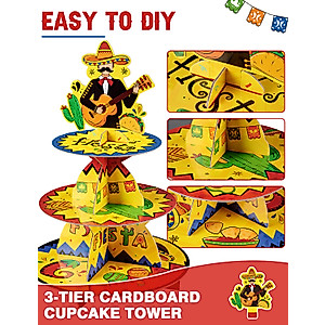 WERNNSAI Mexican Fiesta 3-Tier Cupcake Stand, Yellow, Paper