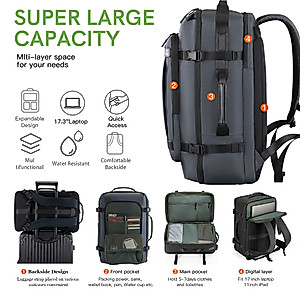 VGOAL Carry on Backpack Flight Approved - 40L Travel Backpacks Overnight Daypack Business Luggage Backpack Fits up to 17.3" Laptop for Men Women