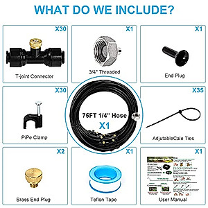MIXC Misters for Outside Patio, Outdoor Water Misting System, 75FT(23 M) Misting Line +28 Mist Nozzles +3/4" Brass Adapter, Mist Cooling Kit for Outdoor Garden Backyard Trampoline Umbrella