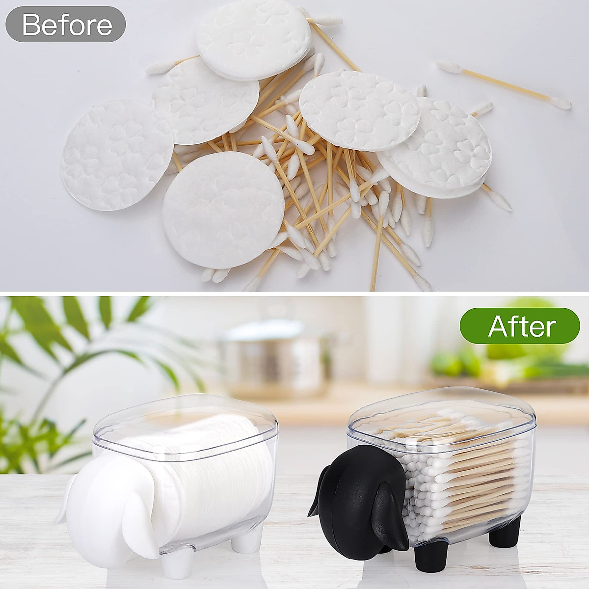 OTOSTAR 2 Pack Qtip Holder Dispenser Set with Lids Clear Plastic Apothecary Jars Vanity Makeup Organizer Storage Containers Storage Bathroom Organizer Set for Cotton Swab Ball Pads Floss (Sheep)