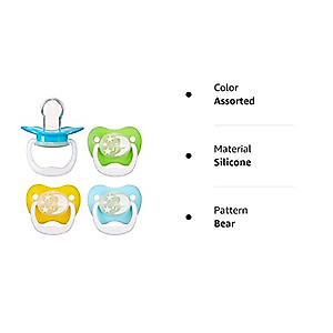 Amazon Brand - Mama Bear Glow-in-the-Dark Baby Pacifier, Stage 2 (6-12M), BPA Free, Assorted Colors, 4 count (Pack of 1)