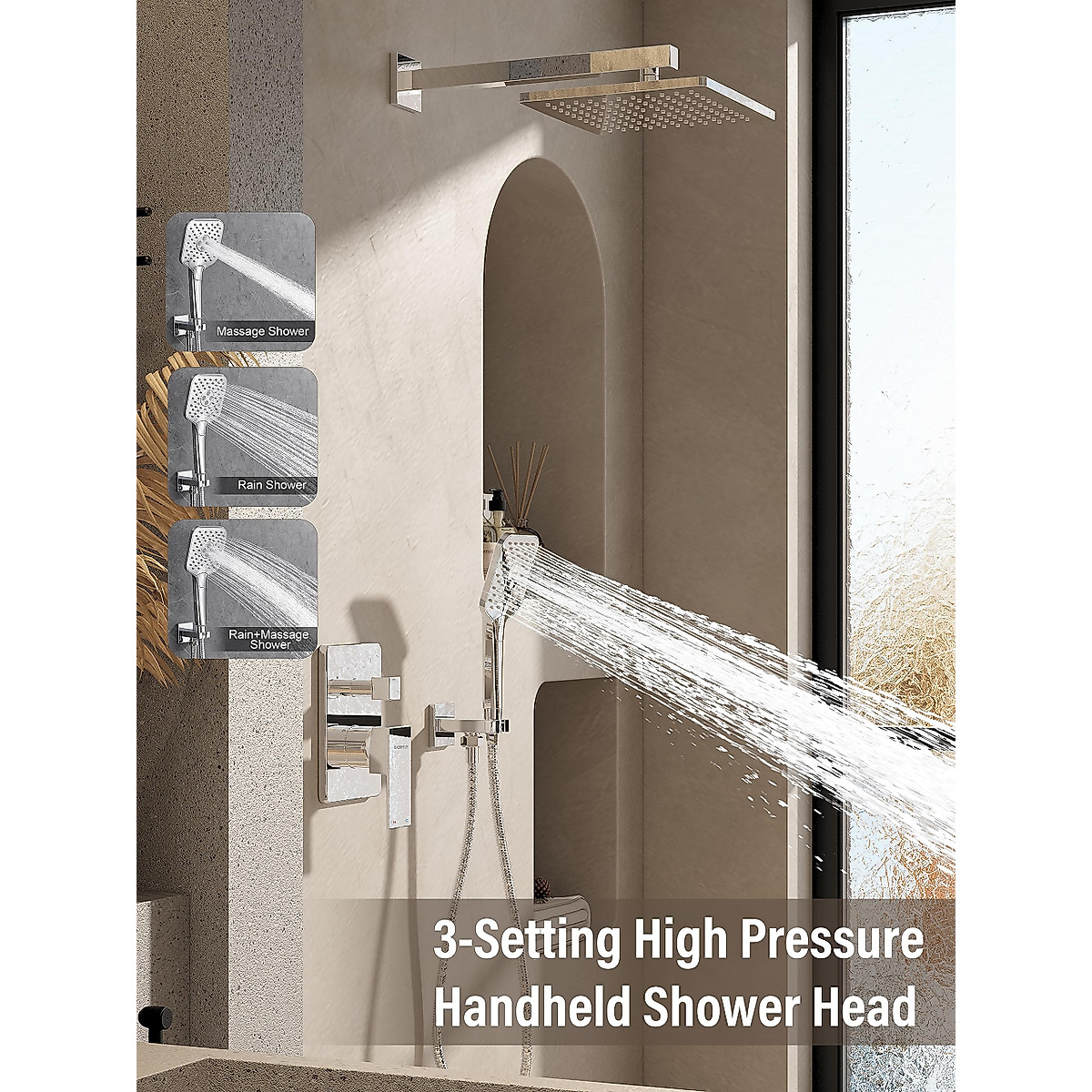 Gabrylly Shower System, Shower Faucets Sets Complete for Bathroom with High Pressure 10" Rain Shower and Handheld Shower, 2 Way Shower Valve Kit, Chrome