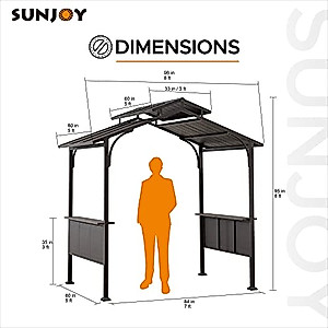 Sunjoy Grill Gazebo 5 ft. x 8 ft. Brown Steel Frame Double Tiered Hardtop Gazebo with Ceiling Hook and Shelves