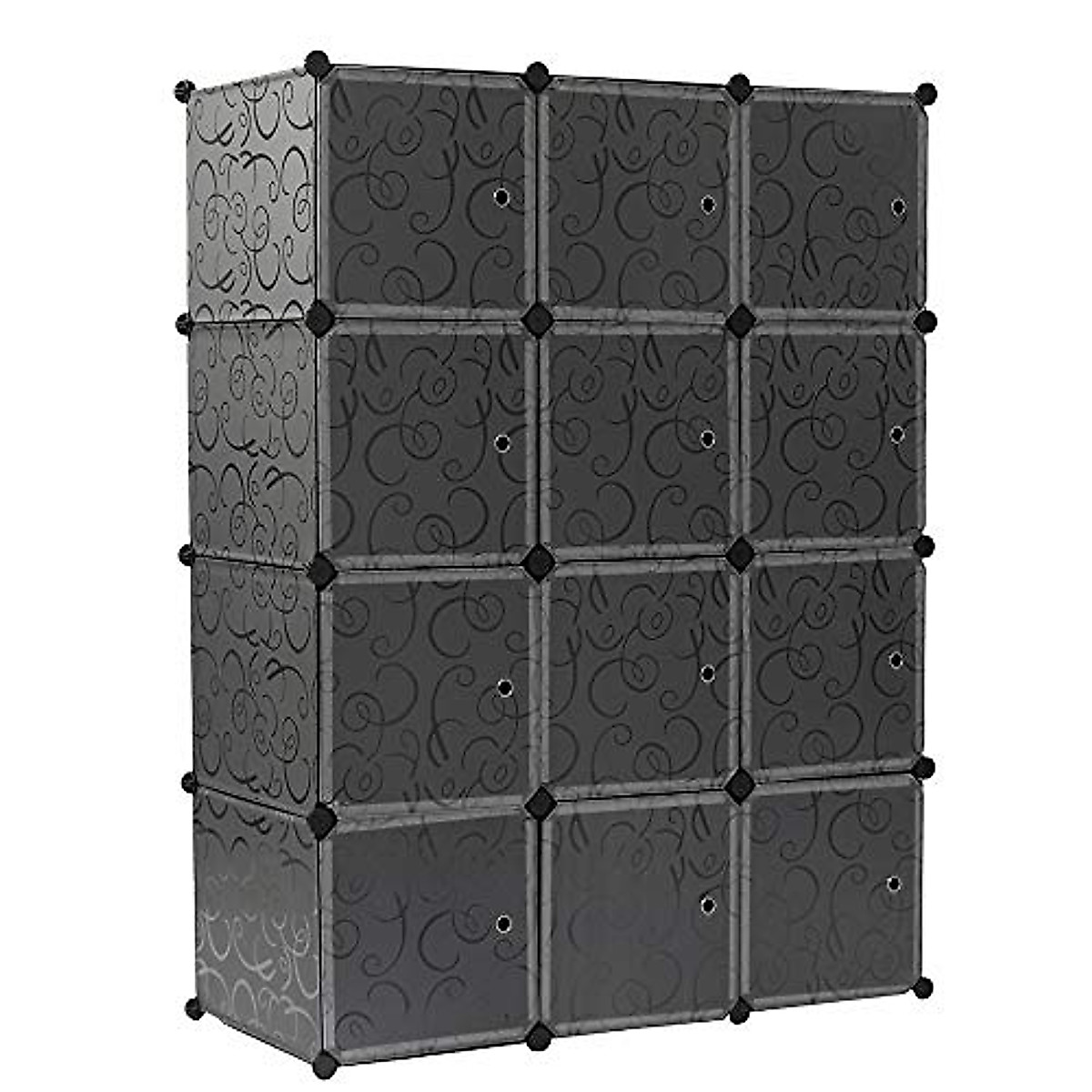 VINGLI Cube Storage, 12 Cube Organizer Shelves, Plastic Closet Cabinet, DIY Modular Storage Cube Organizer with Doors for Bedroom Living Room Office, Black