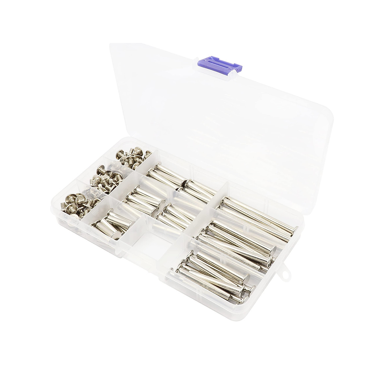 LBY 110pcs Chicago Screws Binding Screw Posts,M5 x 20/25/30/40/50/60mm Binding Barrels and Screws Assortment Kit, for Leather Saddles Purses Belt Repair,Nickel-Plated