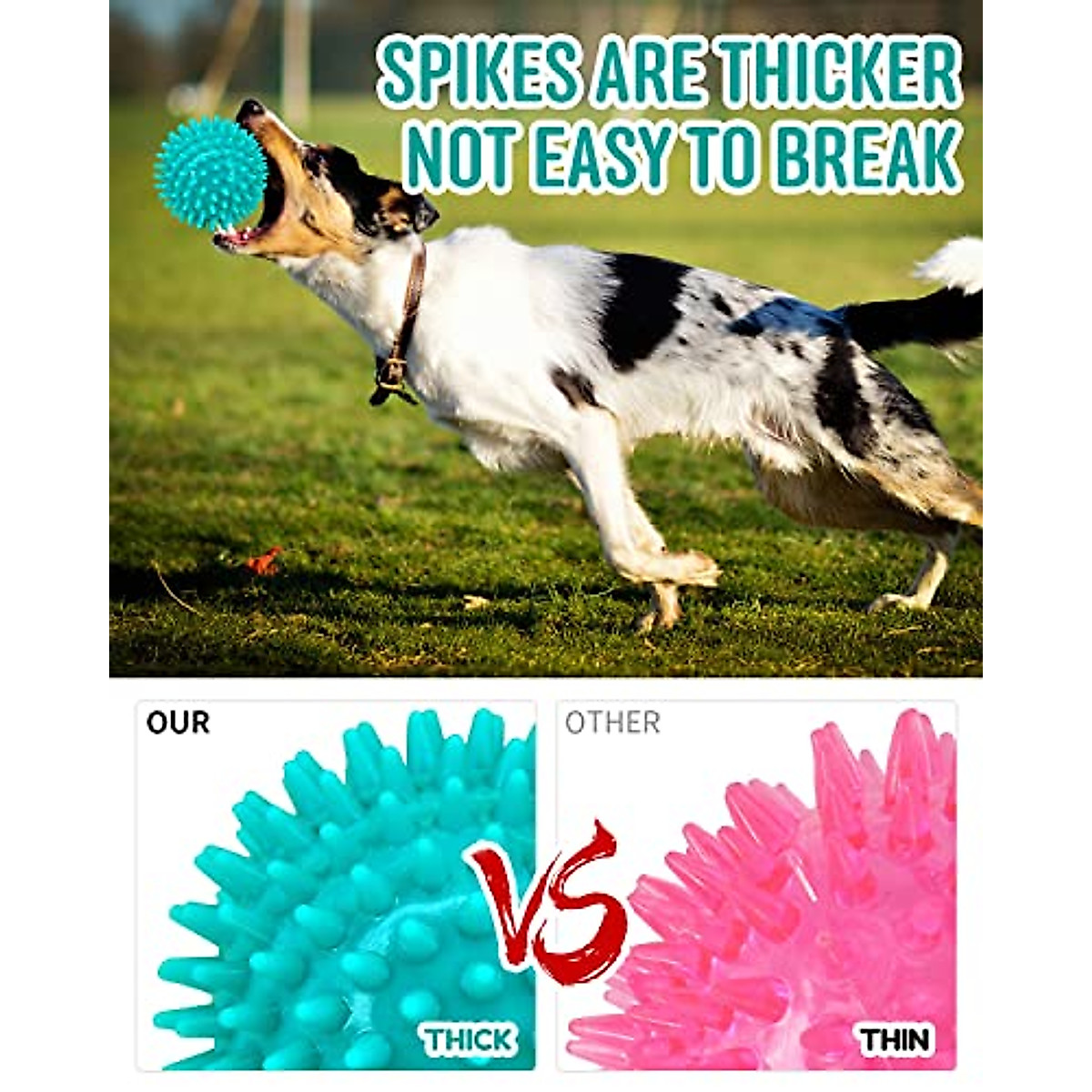 Pweituoet 2 Pack 4.5” Heavy Duty Squeaky Dog Ball for Medium Large Dogs, Spikey Dog Ball Toys for Clean Teeth and Training, Large Dog Toys for Aggressive Chewers…