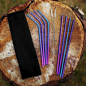 8 Stainless Steel Straws Rainbow - 4 Bent & 4 Straight 6mm Straws with 2 Cleaning Brushes - Non-Toxic & BPA Free Reusable Straws for Everyday Use