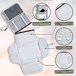KiddyCare Portable Diaper Changing Pad for Baby Travel | Portable Changing mat for Newborn Baby Girl & Boy | Waterproof Foldable Nappy Changing Mat with Smart Wipes Pocket