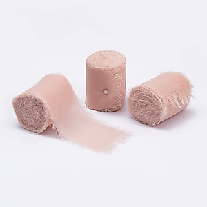Blush Pink Chiffon Ribbon 3 Rolls Frayed Chiffon Silk Ribbons for Bouquets, Wedding, Gift Wrapping 2"x 5.5 Yd